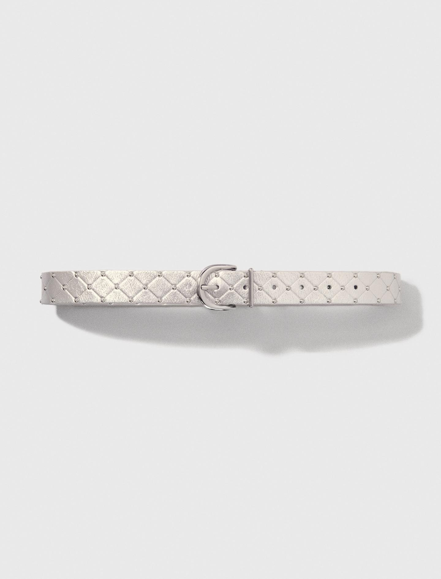 Quilted metallic leather belt Black / Gray for Women | Maje