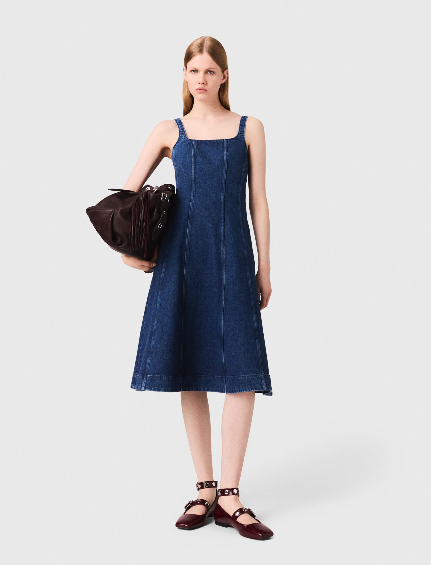 Long denim flared dress Blue for Women | Maje