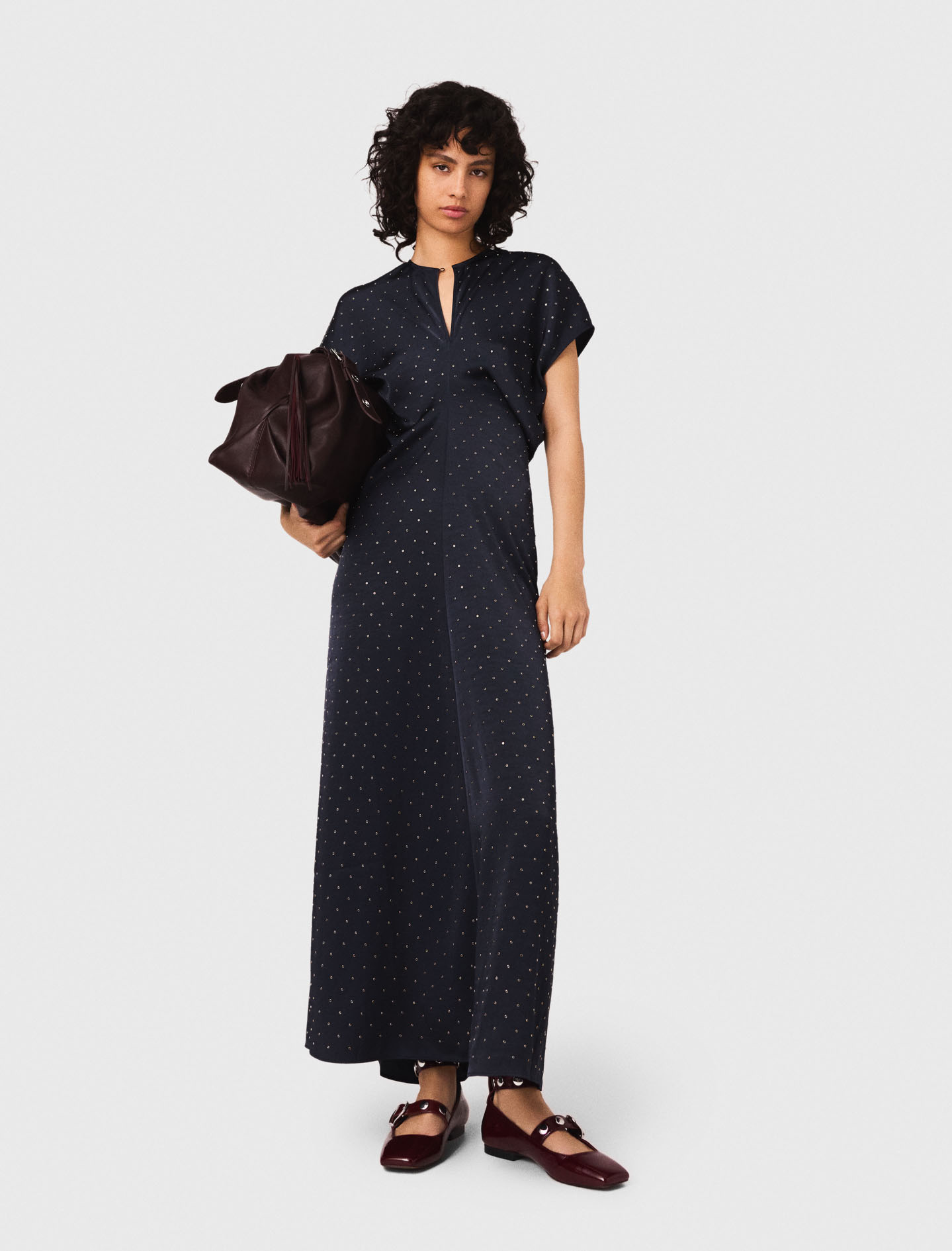 Studded satin maxi dress Navy for Women | Maje