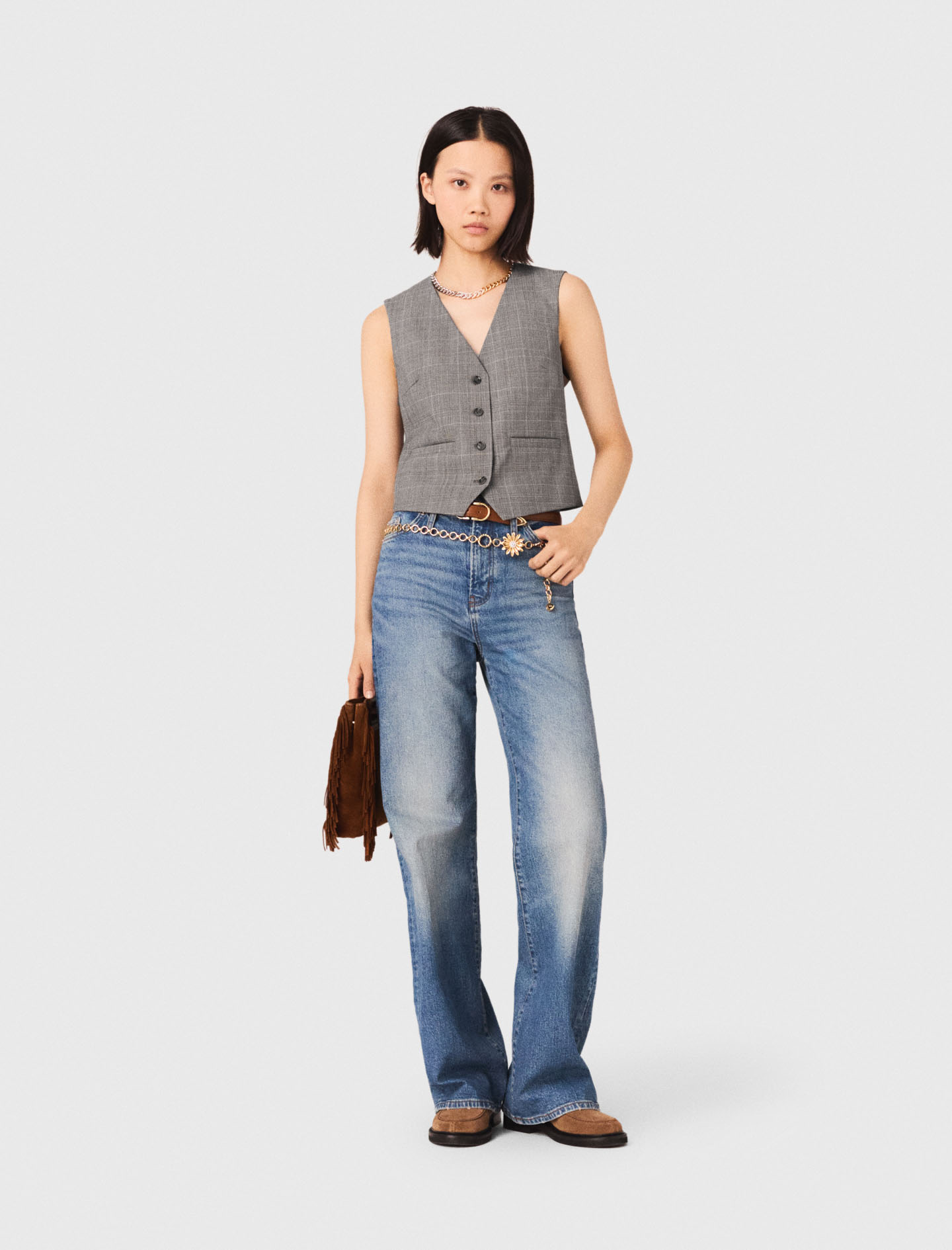 Checked tailored jacket Grey for Women | Maje