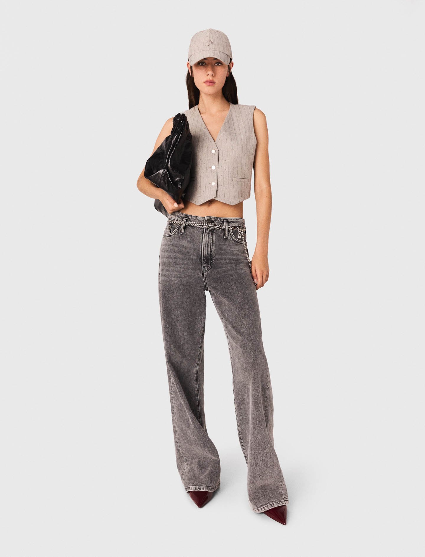 Diamanté tailored jacket Black / Gray for Women | Maje